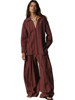 Free People Collared Pullover And Wide-Leg Pants Set Cinnamon