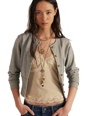 Free People Eternal Sunshine Cropped Cardigan - Heather Grey