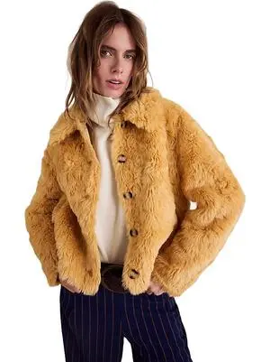 Free People Alice Throw On Faux Fur Jacket - Apricot Sherbet