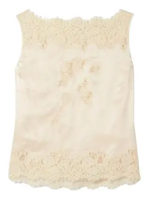 FRACOMINA Viviane Lace-trimmed Silk-satin Top - Cream