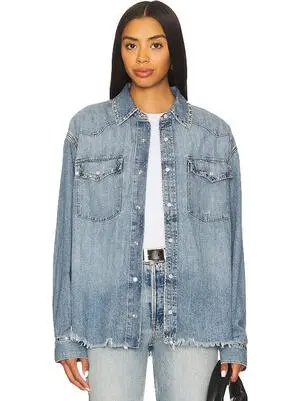 RE/DONE Distressed Western Shirt - Vintage Biker Blue Stud