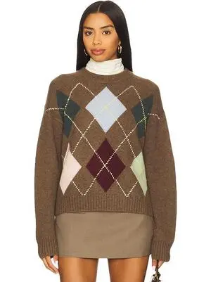 WHITE & WARREN Cashmere Argyle Crew Sweater - Multi Combo