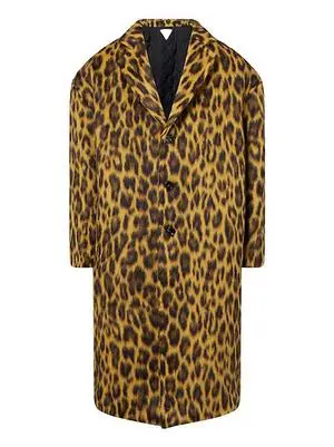 Bottega Veneta Brushed Leopard Wool-blend Coat - Camel Black Brown