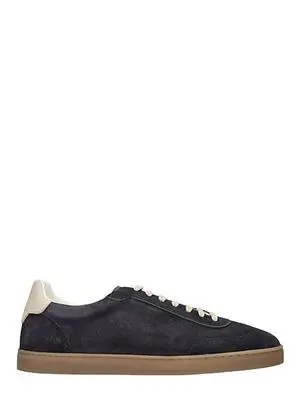Brunello Cucinelli Foiled-Logo Suede Low-Top Trainers Navy