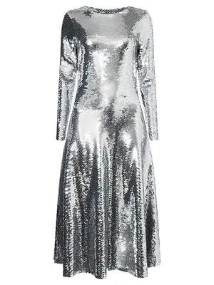 Bottega Veneta Woven Sequin Flared Midi Dress - Silver