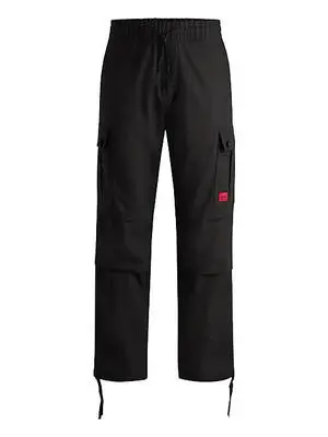 Hugo Cotton Cargo Trousers With Logo Patch - Black