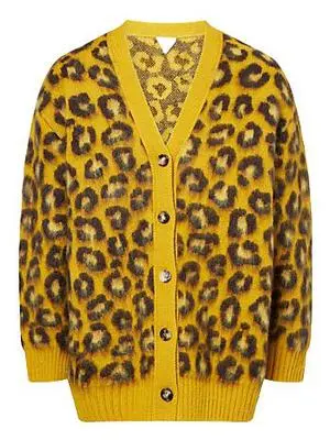 Bottega Veneta V-neck Leopard Wool-blend Cardigan - Egg Yolk Fondant