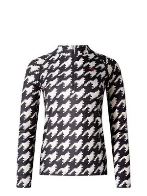Perfect Moment 1/4 Zip Base Layer Top - Black-white-houndstooth-print