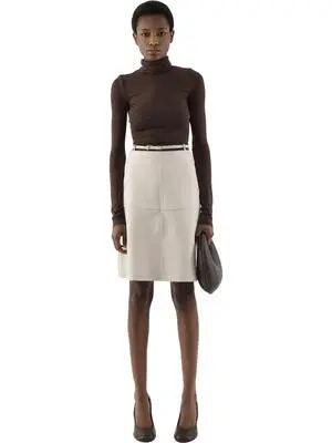 Arakii Belted Leather A-line Skirt - Cream White