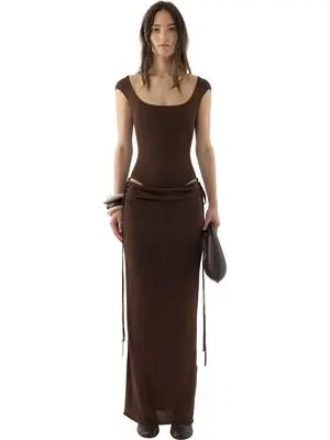 Arakii Draped Cut Out Dress - Dark Brown