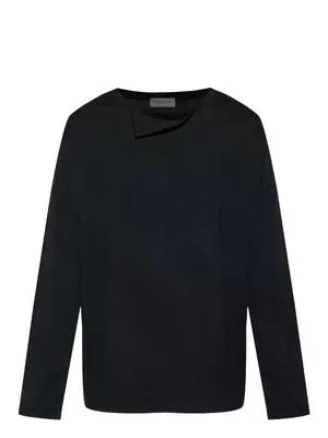 Yohji Yamamoto Folded-neck Long-sleeve T-shirt - Black