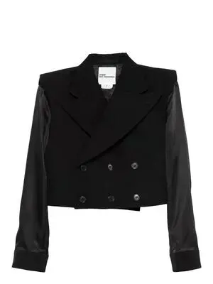 Noir Kei Ninomiya Double-breasted Jacket With Satin Sleeves - Black