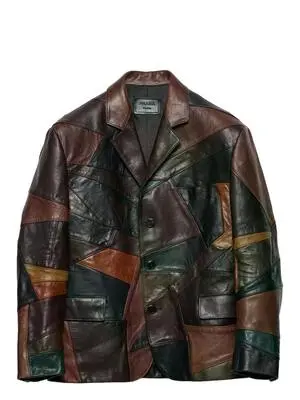 Prada Patchwork Leather Jacket Brown