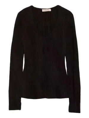 TWINSET V-neck Ribbed Knit Sweater - Brown