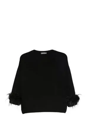 PHILO-SOFIE Feather-trimmed Crew-neck Sweater - Black