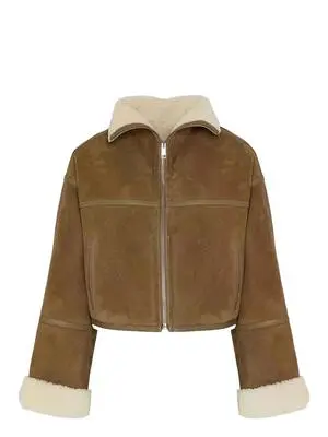 YVES SALOMON Shearling-trimmed Suede Jacket - Brown