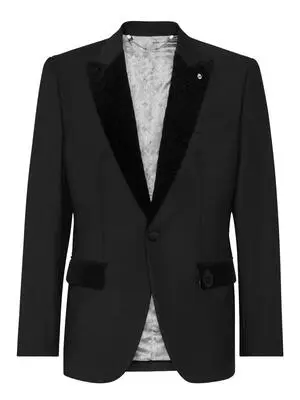 BILLIONAIRE Classic Velvet-trimmed Tailored Blazer - Black