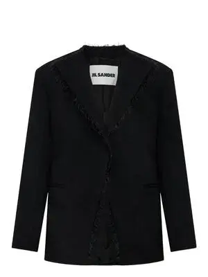 JIL SANDER Fringed Lapel Wool Jacket - Black