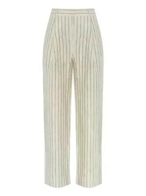 Posse Pinstripe Pleated Trousers - Neutrals