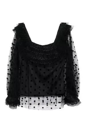 GEMY MAALOUF Polka-dot Lace-trimmed Top - Black