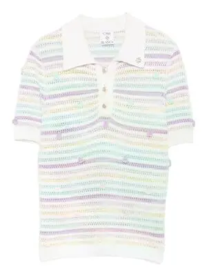 Casablanca Striped Crochet Polo Shirt - White