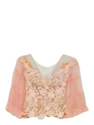 GEMY MAALOUF Lace-trimmed Ruffled Top - Pink