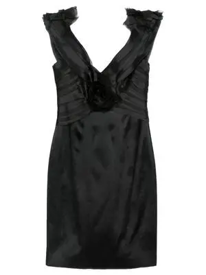 GEMY MAALOUF Rose Embellished Pleated Dress - Black