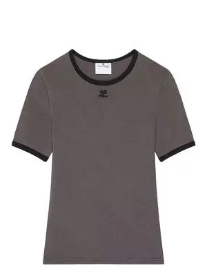 COURREGES Contrast-trim Cotton T-shirt - Grey