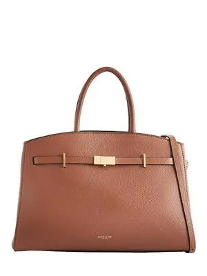 DEMELLIER The Midi Hudson Leather Top-Handle Bag Tan W/be