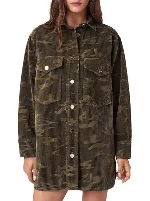 ALLSAINTS Faye Flocked Shirt Dress - Camo Green