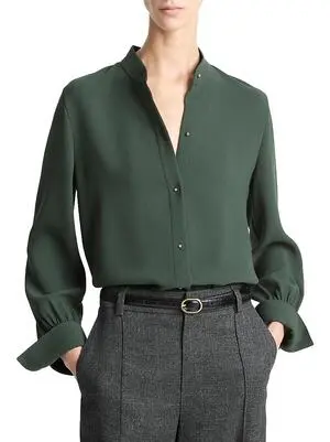 Vince Mandarin Collar Blouse Forest