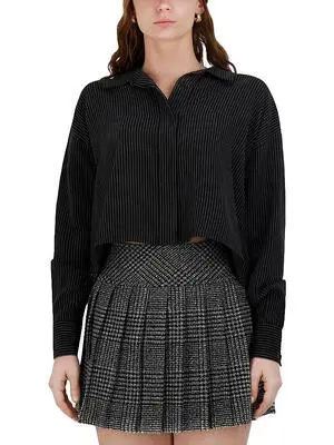 POINT Cropped Button-up Shirt - Black Stripe