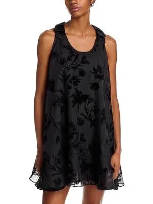 3.1 Phillip Lim Flocked Organza Sleeveless Trapeze Dress - Black
