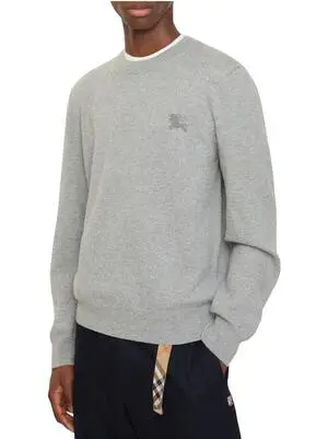 Burberry Wool Sweater With Equestrian Knight Design - Mid Grey Melange