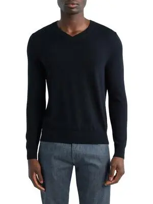 Nordstrom Cotton And Cashmere V-neck Sweater - Black Caviar
