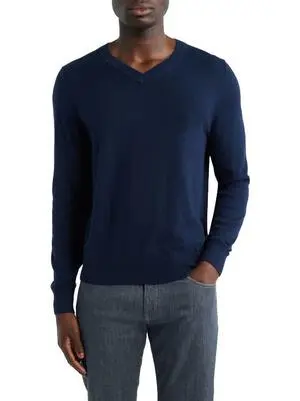 Nordstrom Cotton And Cashmere V-Neck Sweater Navy Night