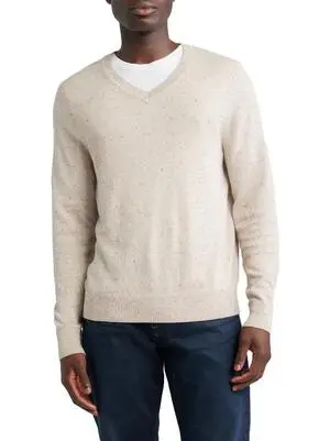Nordstrom Cotton And Cashmere V-Neck Sweater Oatmeal Donegal Heather