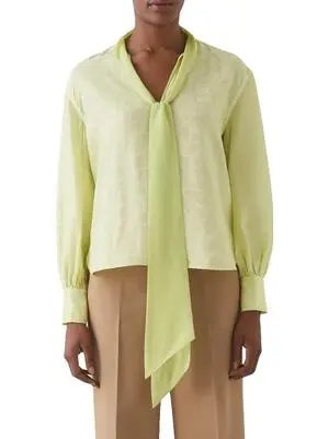 LK BENNETT Maggie Tie Neck Top - Lime