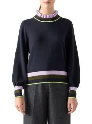 LK BENNETT Alina Stripe Mock Neck Sweater - Navy Multi