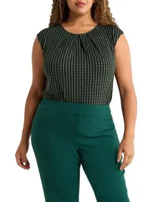 KASPER Pleat Neck Sleeveless Top - Evergreen Multi