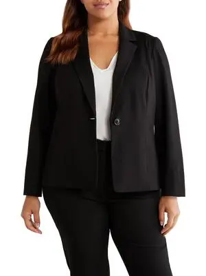 KASPER One-button Seamed Waist Blazer - Black