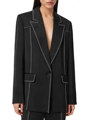ALLSAINTS Theah Topstitch Oversized Blazer - Black