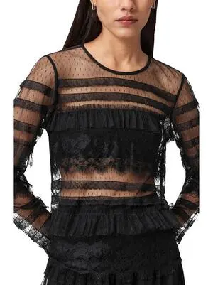 ALLSAINTS Arlea Ruffle Tulle Top - Black