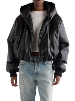 Acne Studios Faux Leather Hooded Bomber Jacket - Black