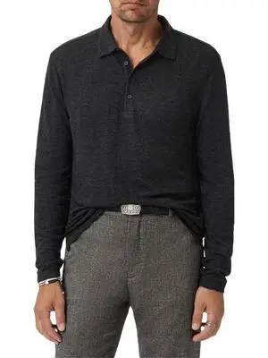 John Varvatos Jalen Three Color Marl Jacquard Long Sleeve Polo - Black