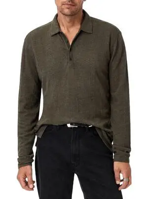John Varvatos Jalen Three Color Marl Jacquard Long Sleeve Polo - Dark Olive