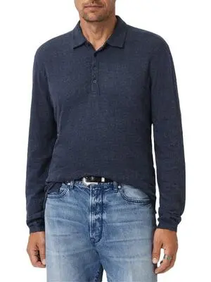 John Varvatos Jalen Three Color Marl Jacquard Long Sleeve Polo Navy