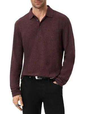 John Varvatos Jalen Three Color Marl Jacquard Long Sleeve Polo - Plum