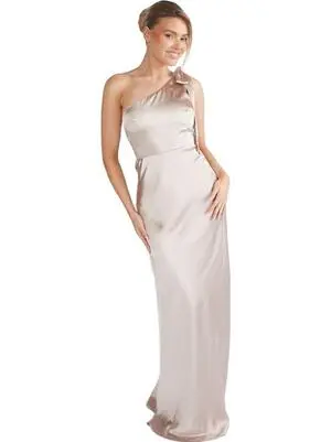 SIX STORIES One Shoulder Satin Bridesmaid Dress - Oyster