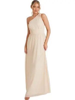 SIX STORIES One Shoulder Chiffon Dress - Cream